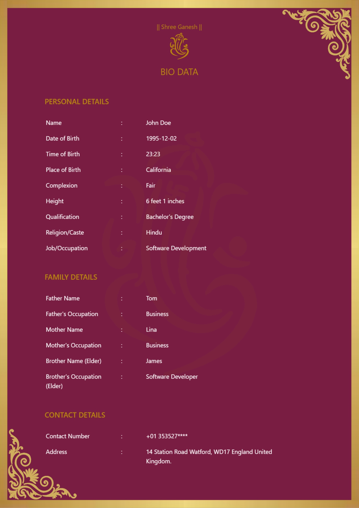 Free Marriage Biodata Maker - Create Professional Matrimonial Biodata ...